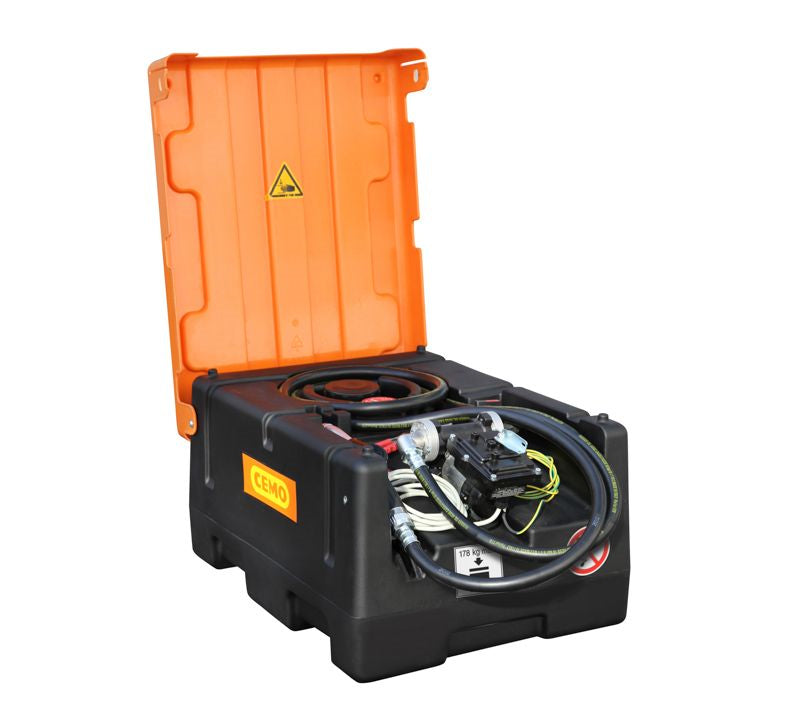 Sort/Orange 120 liter - Benzin tankanlæg - 12 V pumpe og låg fra Cemo